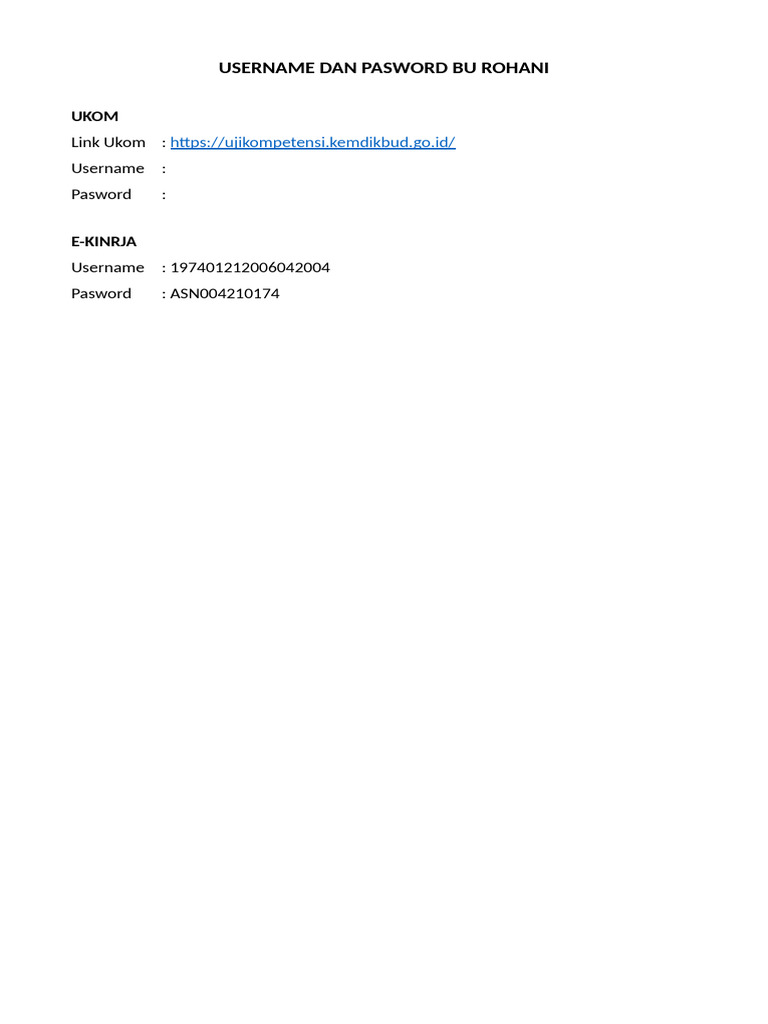 Username Dan Pasword Bu Rohani | PDF
