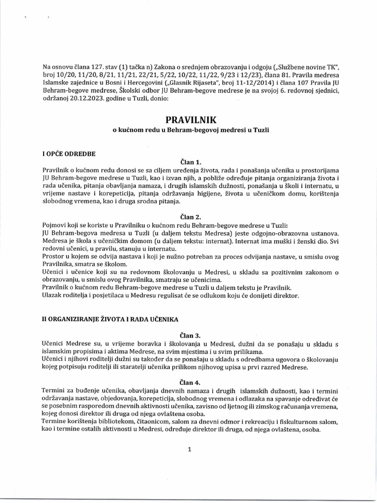 Pravilnik O Kucnom Redu 2023 | PDF