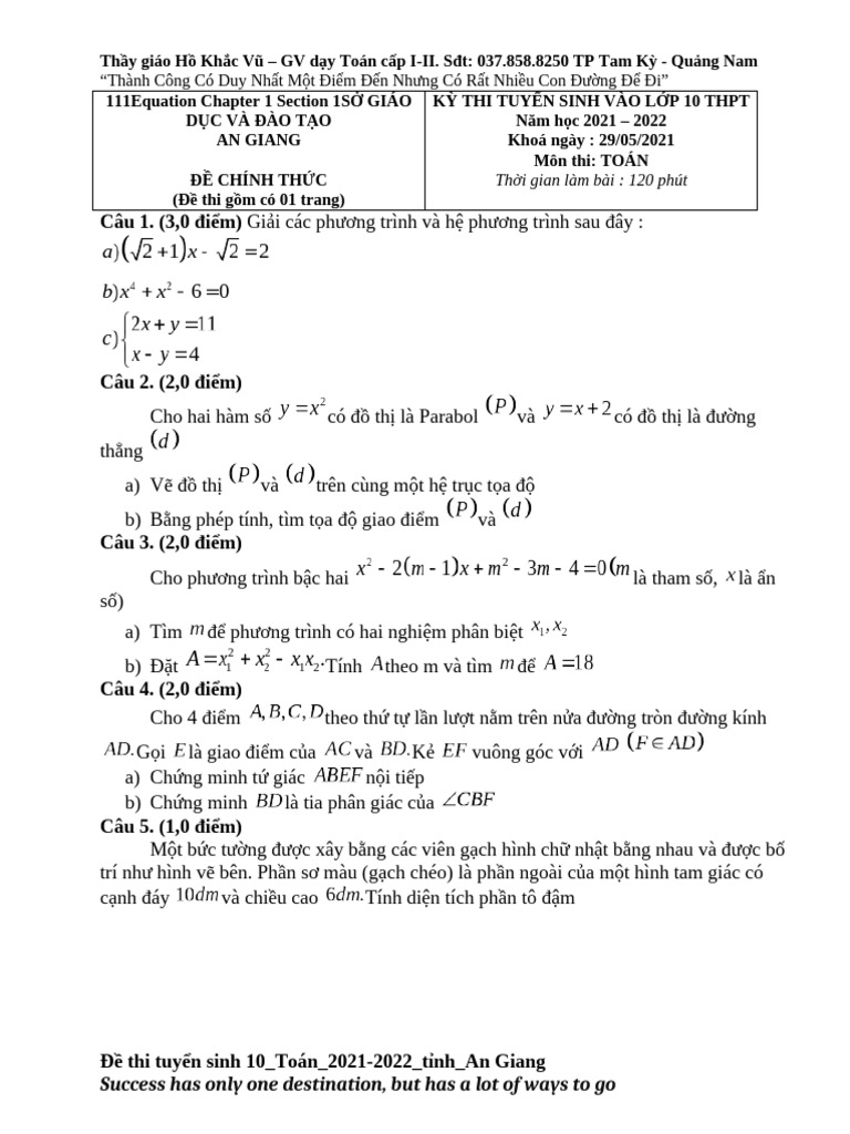 001 - Đề vào 10 - Toán - 21-22 - tỉnh - An Giang | PDF