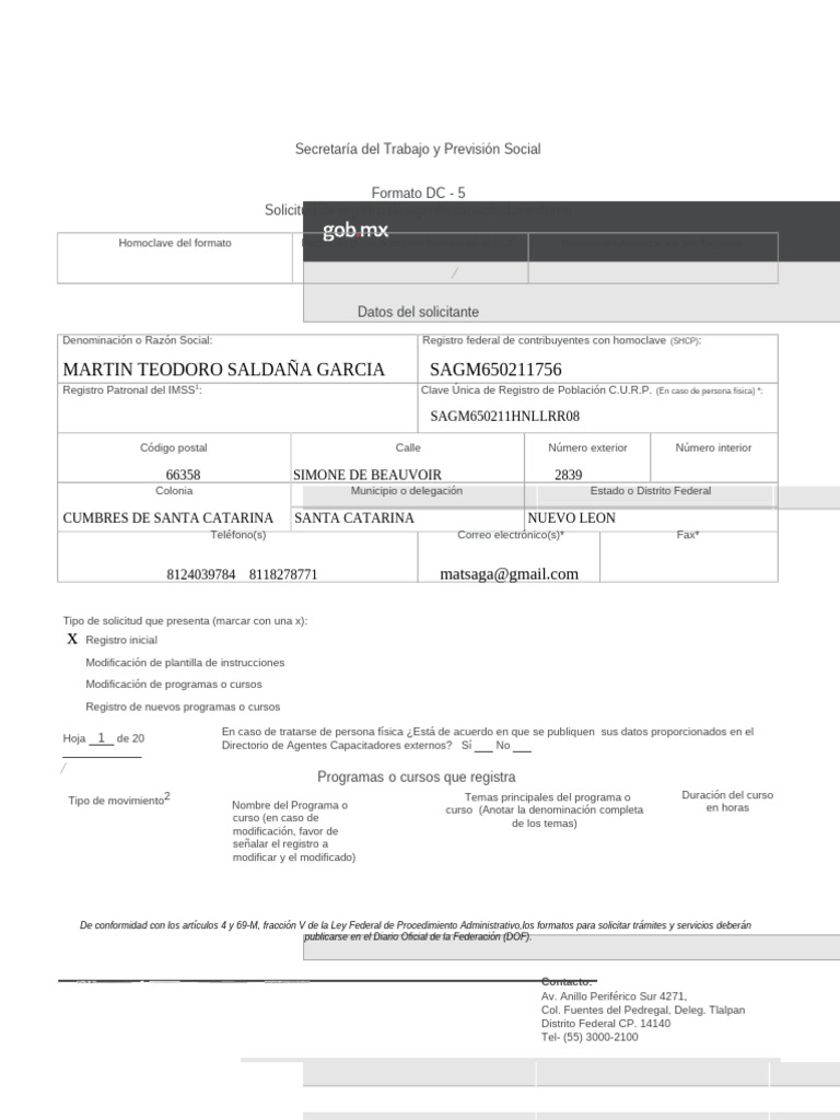 STPS Formato DC 5 (Hoja 1) | PDF