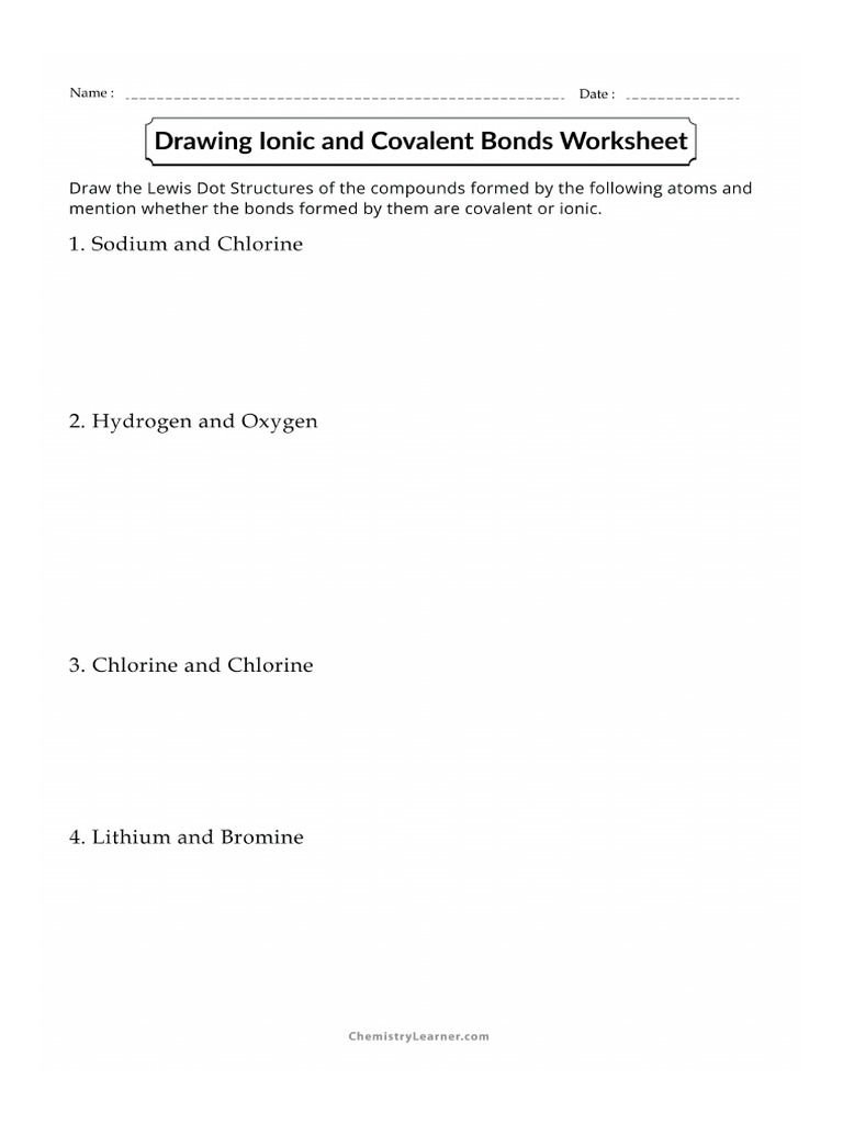 Drawing Ionic and Covalent Bonds Worksheet Middle School | PDF
