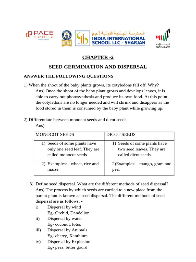 Seed Germination & Dispersal -Notes | PDF