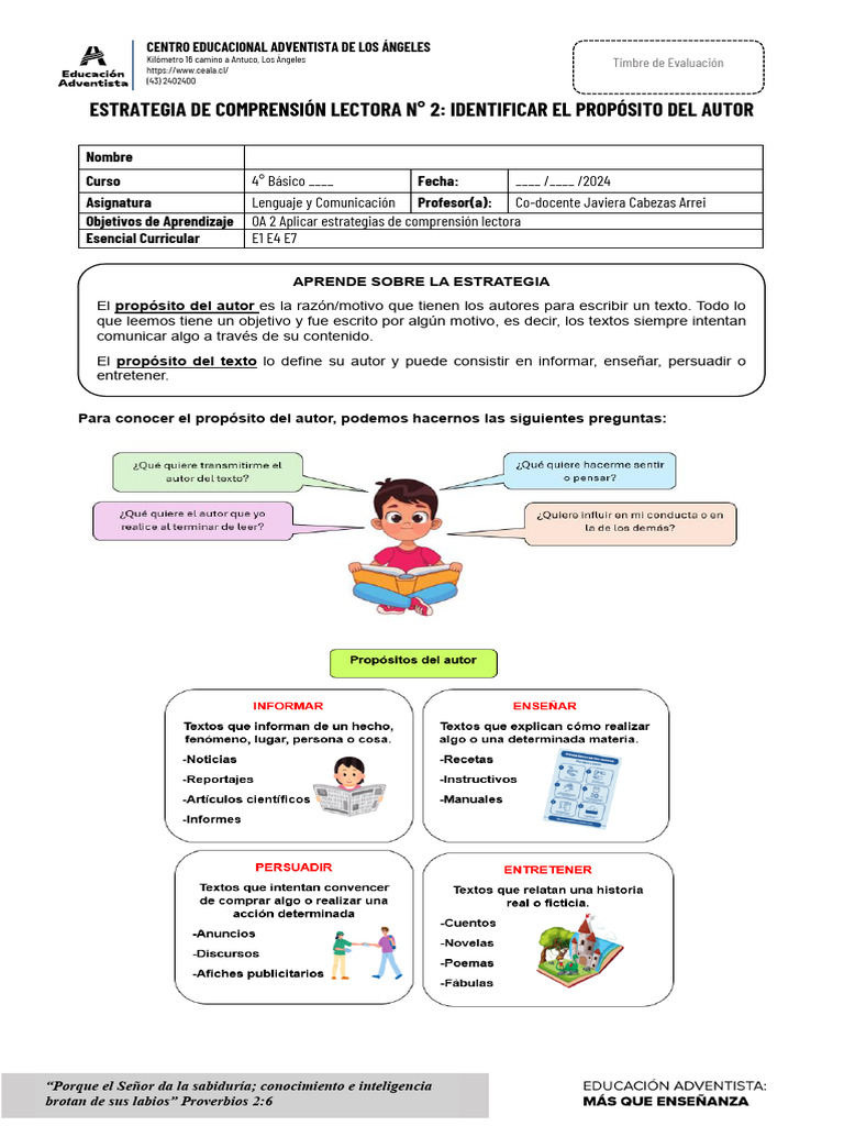 Guia 2 Identificar El Propósito Del Autor | PDF