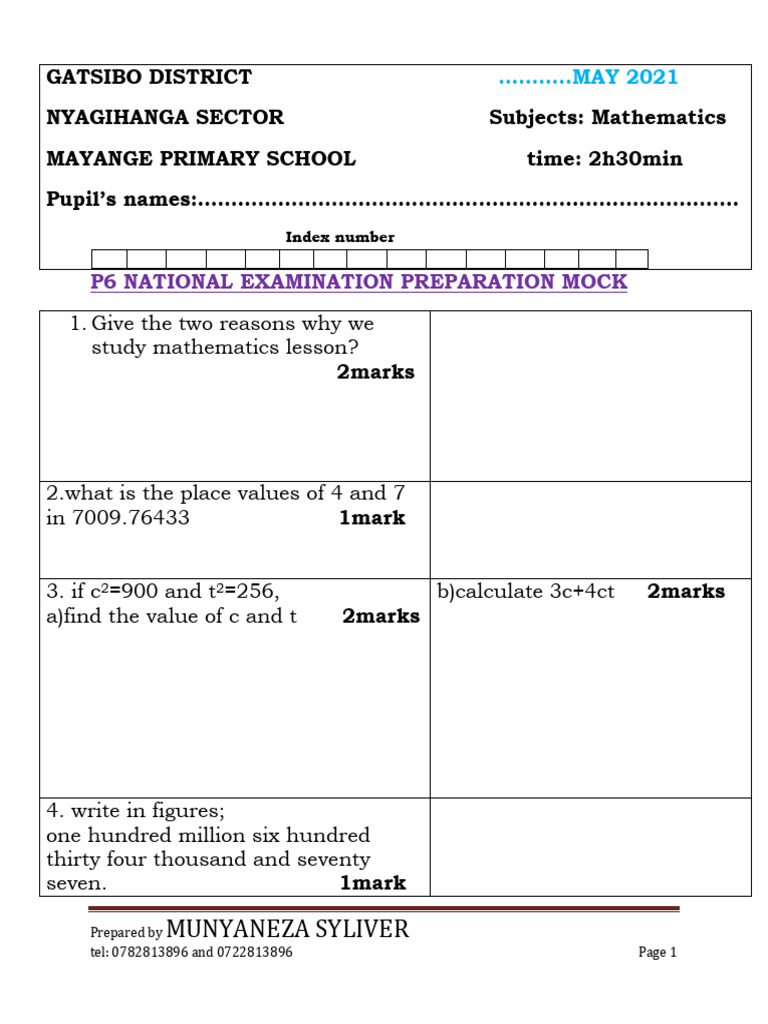 Mathematics Mock P6 | PDF