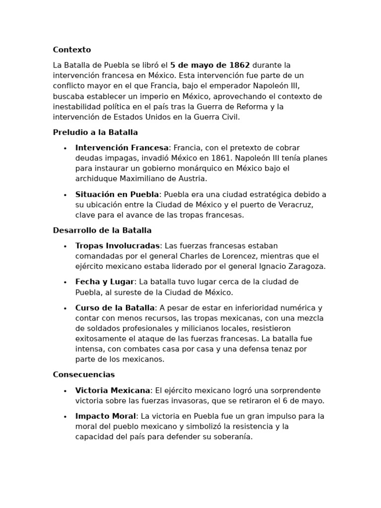 Resumen de la Batalla de Puebla | PDF | México | Conflictos
