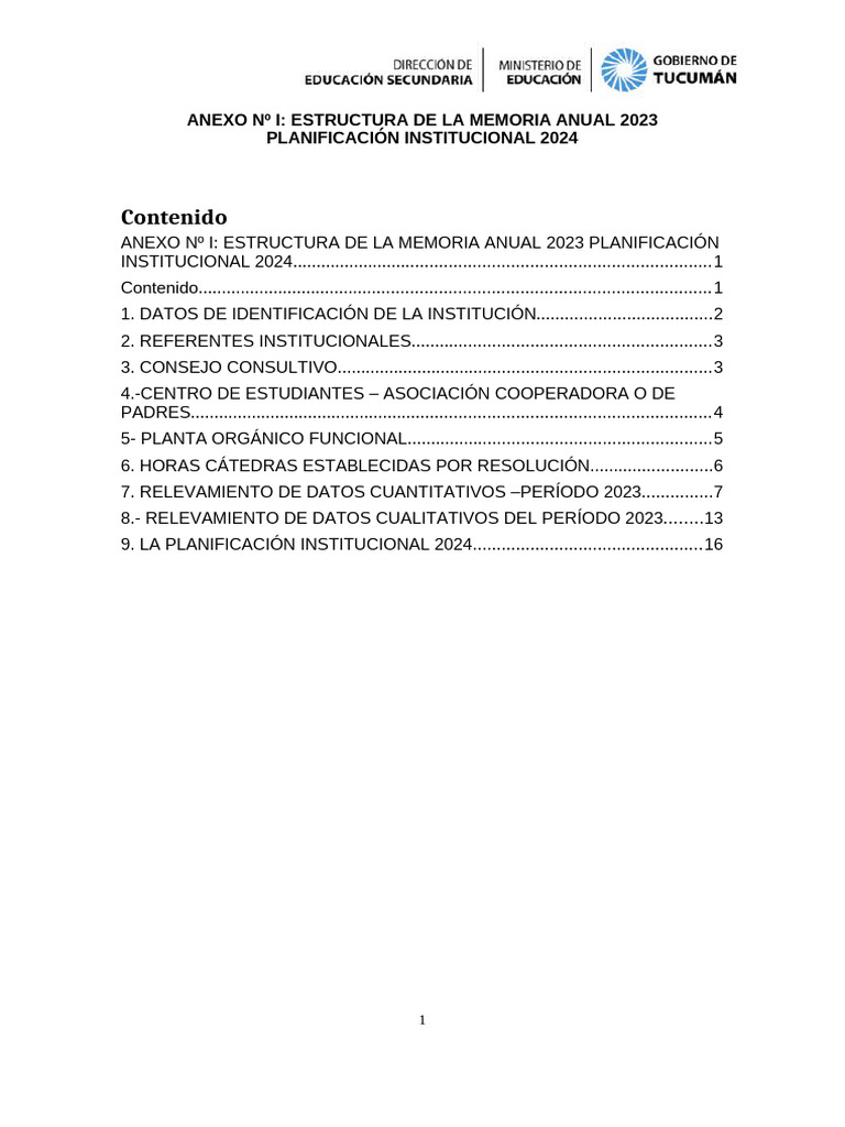 Anexo I -Estructura de la Memoria Anual 2023 Planif 2024 2 (2) | PDF