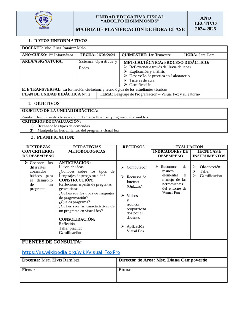 Planificacion de Clase v. Aulica 2024 | PDF