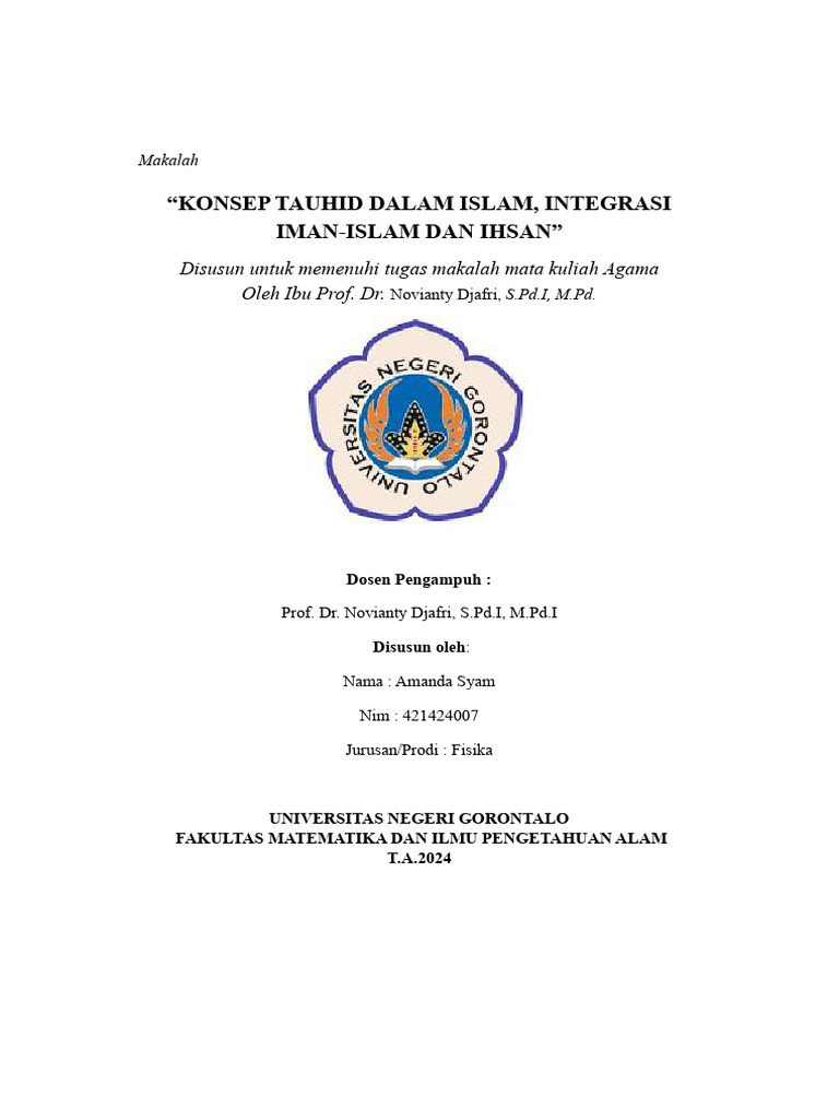 Konsep Tauhid Dalam Islam, Integrasi Iman-Islam Dan Ihsan | PDF Konsep Tauhid Dalam Islam, Integrasi Iman-Islam Dan Ihsan | PDF