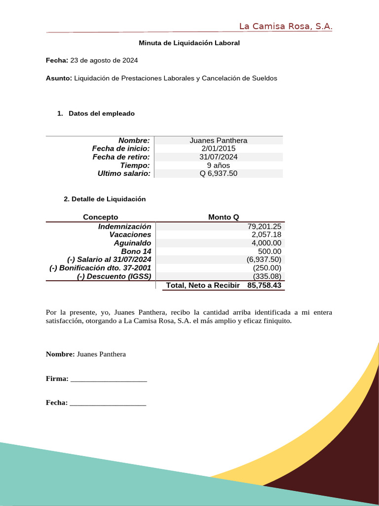 Minuta - Prestaciones Laborales | PDF | Finanzas y administración del dinero