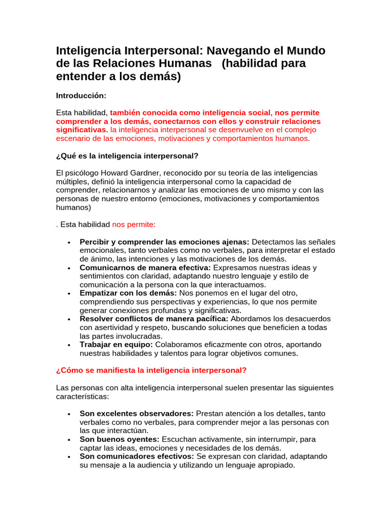 Inteligencia Interpersonal | PDF | Inteligencia | Relaciones personales ...
