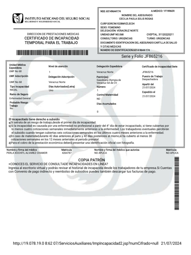 Incapacidad Imss | PDF