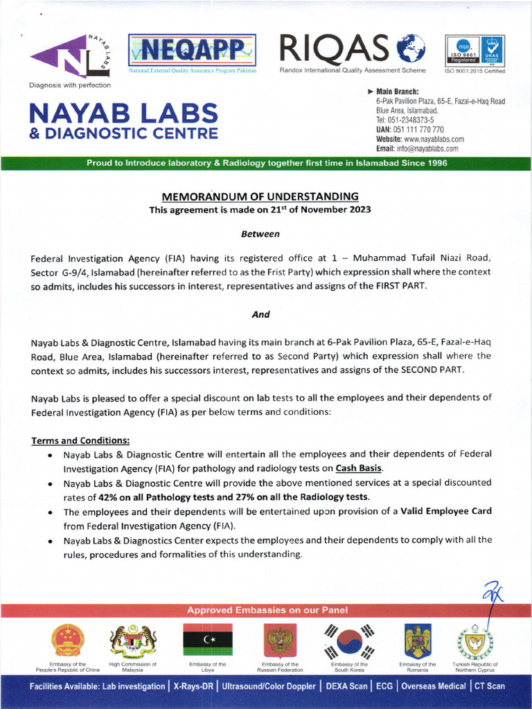 MOU With Nayyab Lab | PDF