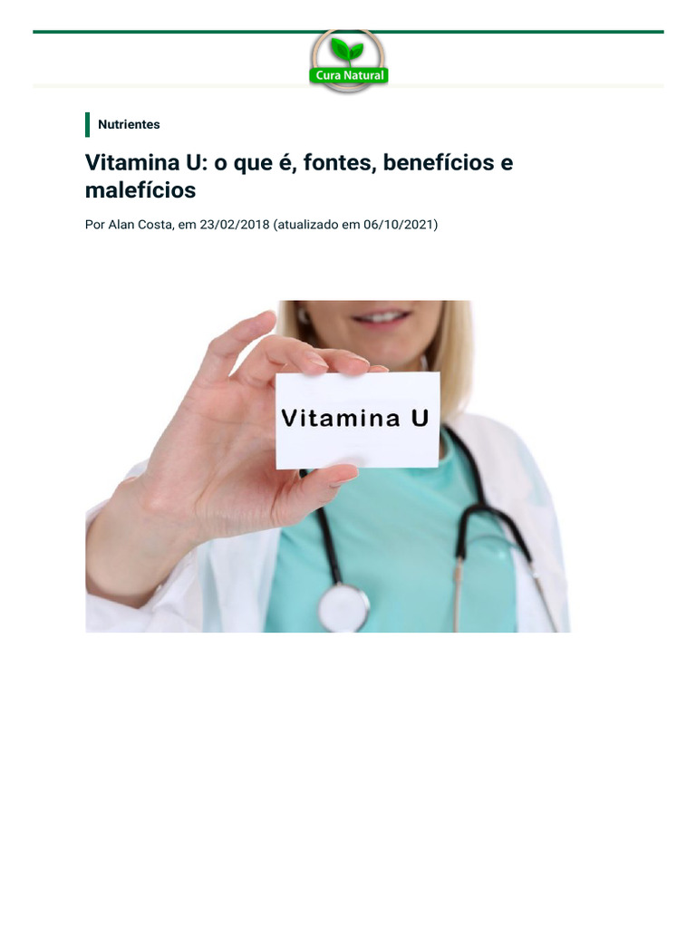 Vitamina U - O Que É, Fonte, Benefícios e Deficiências - Cura Natural ...