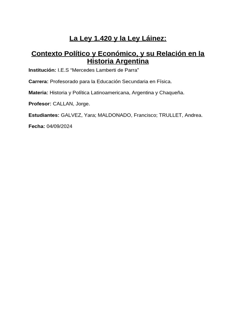 Ley 1420 & Ley Lainez | PDF