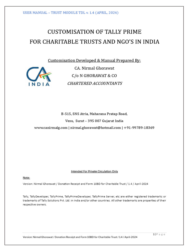 0 1.4 User Manual April 2024 Tallyprime Trust Module Customisation | PDF