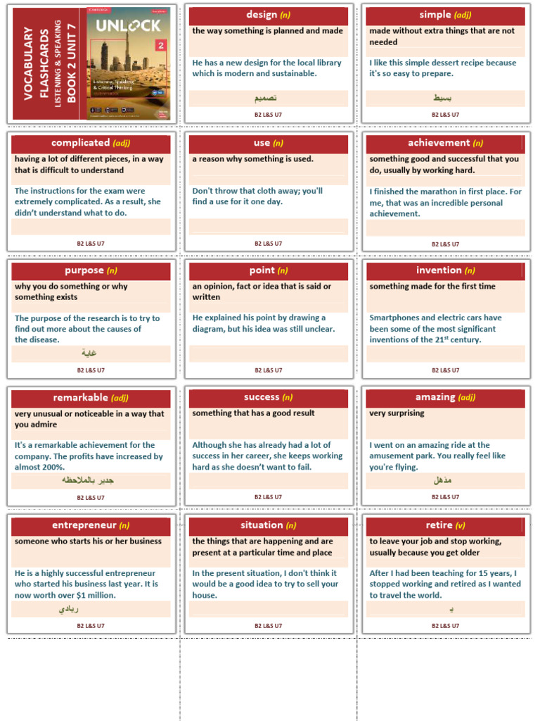 Unlock Flashcards B2 U7 L&S | PDF