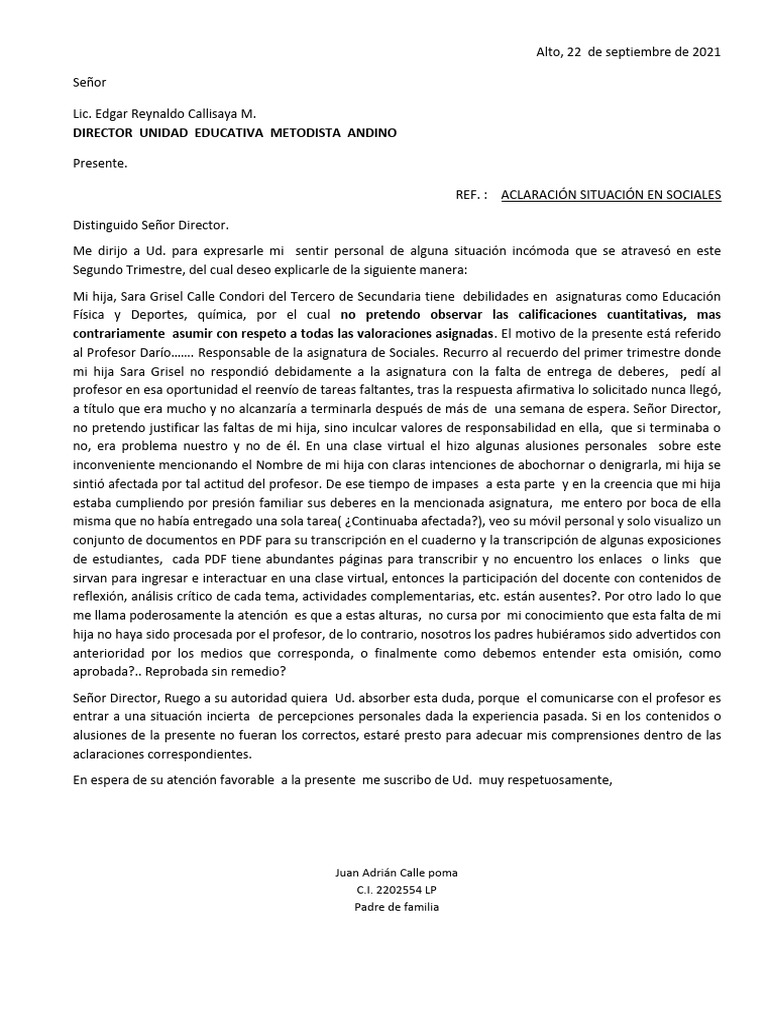 CARTA AL DIRECTOR ANDINO | PDF