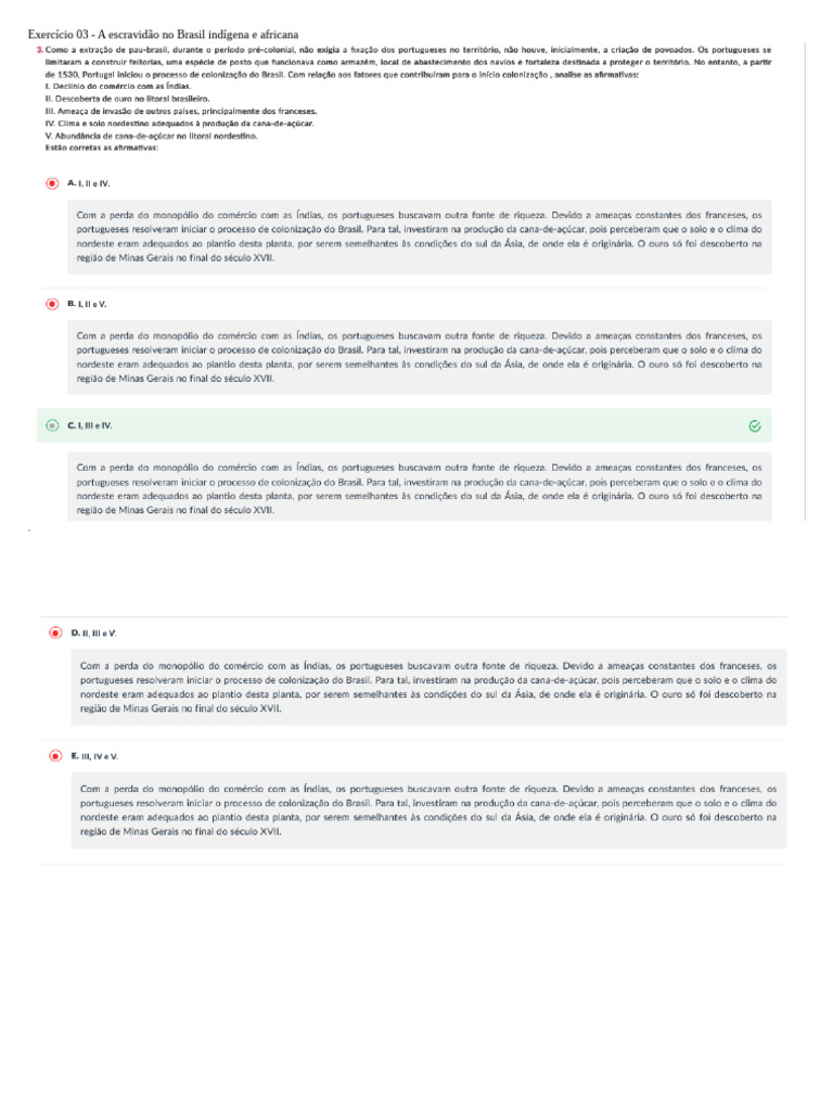Exercício 03 - A Escravidão No Brasil Indígena e Africana | PDF