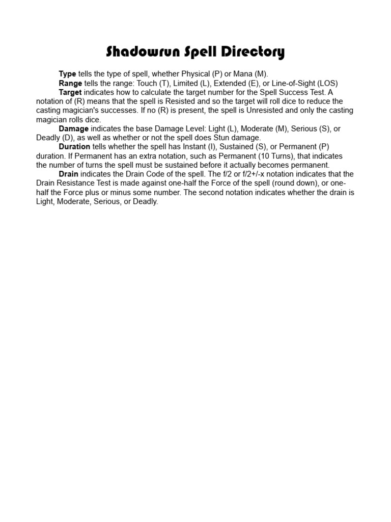 Shadowrun Spell Directory | PDF