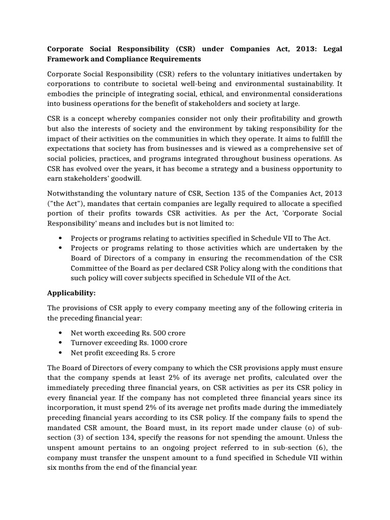 Corporate Social Responsibility (CSR) | PDF