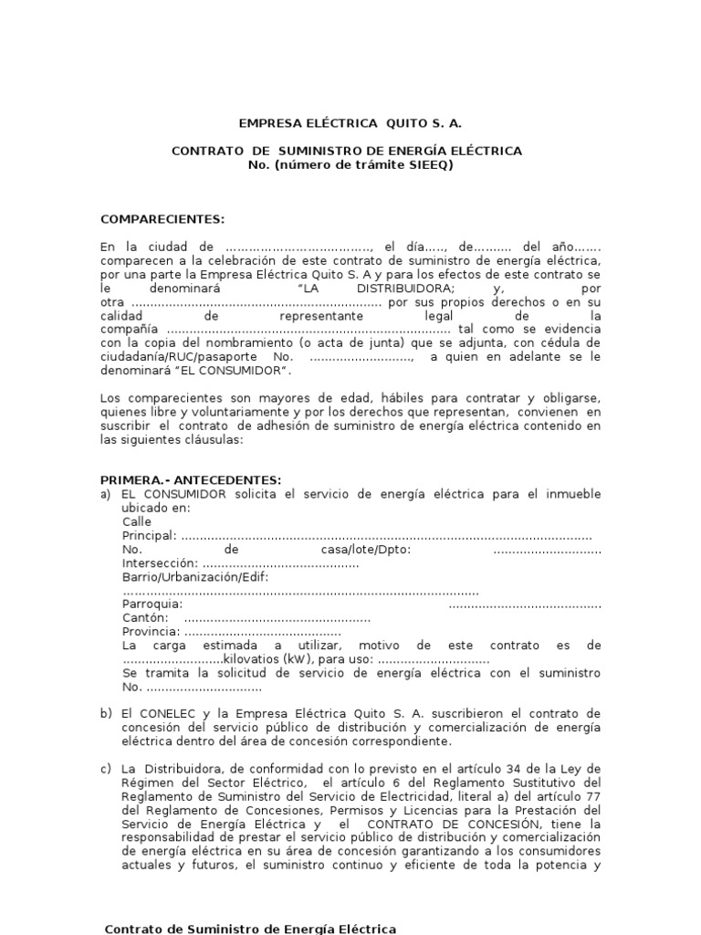 Contrato de Suministro de Energía Eléctrica | Protección al Consumidor ...