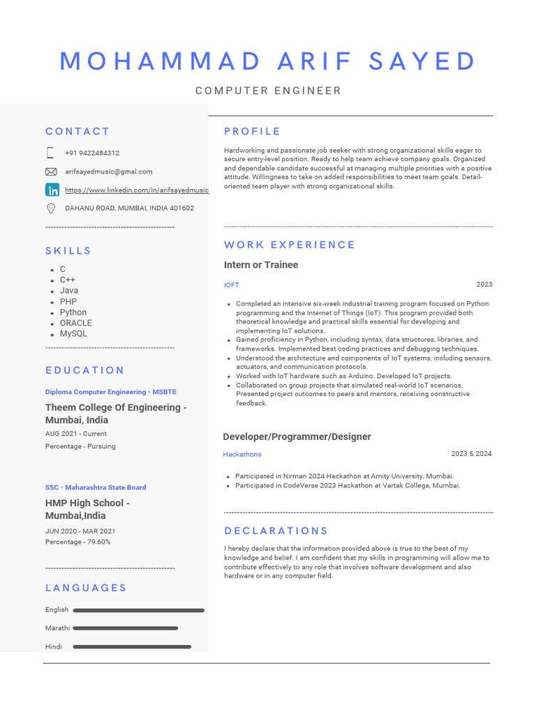 ARIF Resume | PDF
