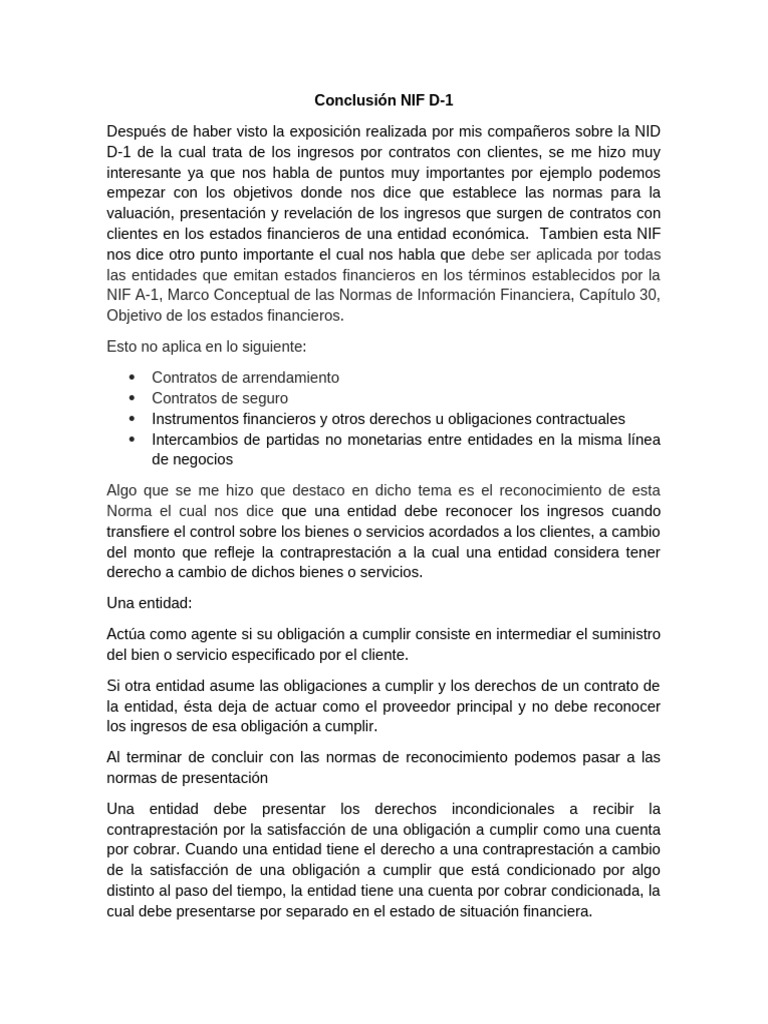 Conclusión NIF D-1 | PDF
