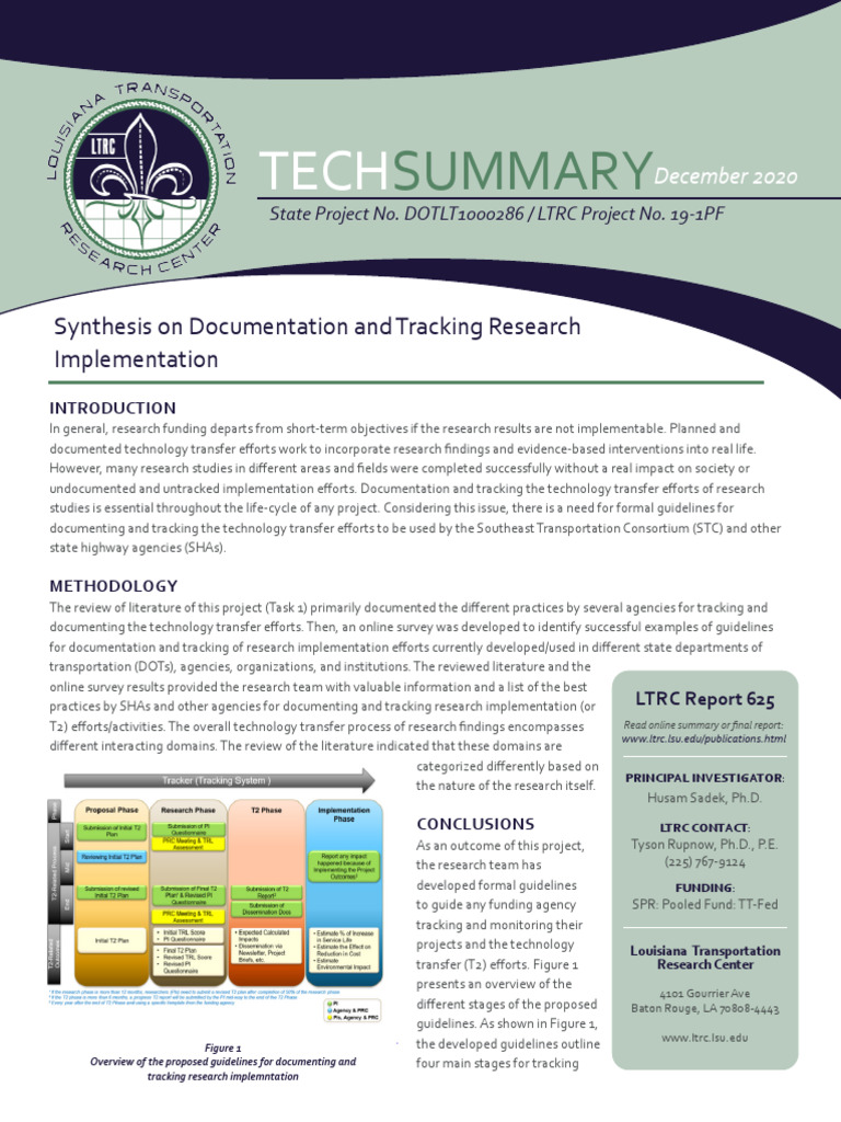 TS - 625 LTRC 19-1PF Synthesis On Documentation and Tracking Research | PDF | Science & Mathematics