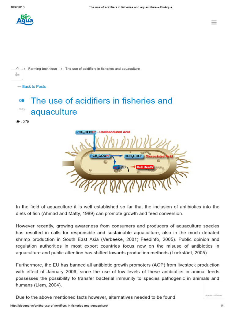 The Use of Acidifiers in Fisheries and Aquaculture | PDF