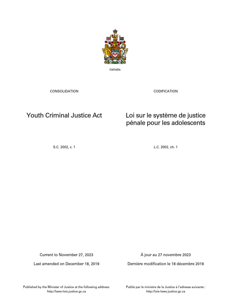 Youth Criminal Justice Act Update | PDF | Prosecutor | Detention ...