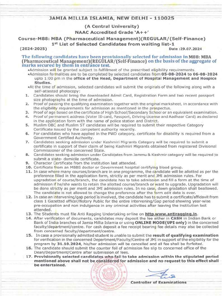 m88 1st List of Selected Candidates From Waiting List-1!16!11zon | PDF