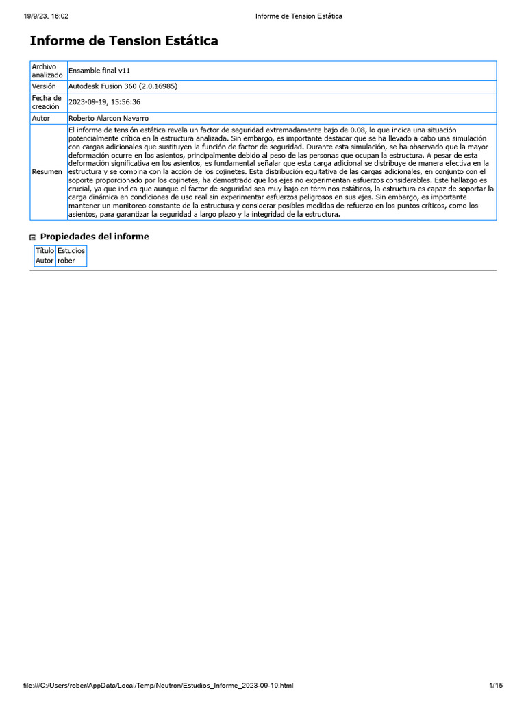 Informe de Tension Estática - Rover UMSA | PDF