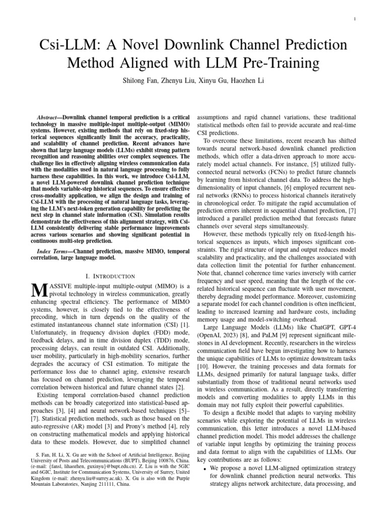 Csi-LLM: A Novel Downlink Channel Prediction Method Aligned With LLM ...