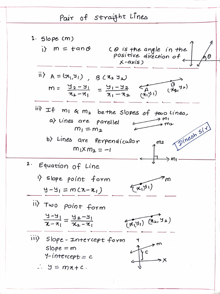 Pair of Straight Lines Formula Sheet - 240811 - 161435 | PDF