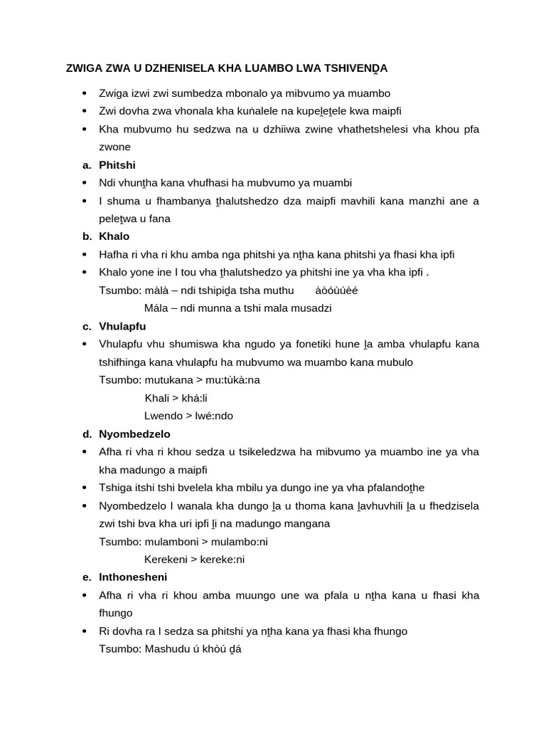 ZWIGA ZWA U DZHENISELA KHA LUAMBO LWA TSHIVENá 'A | PDF