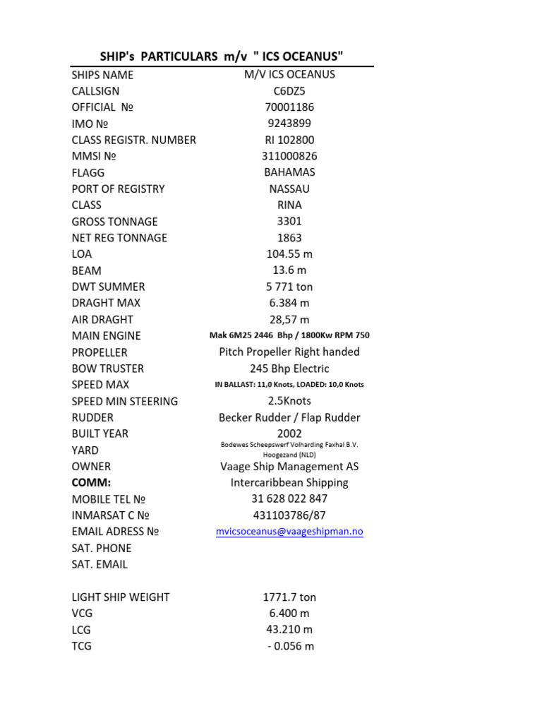 1ship's Particulars RINA | PDF | Technology & Engineering