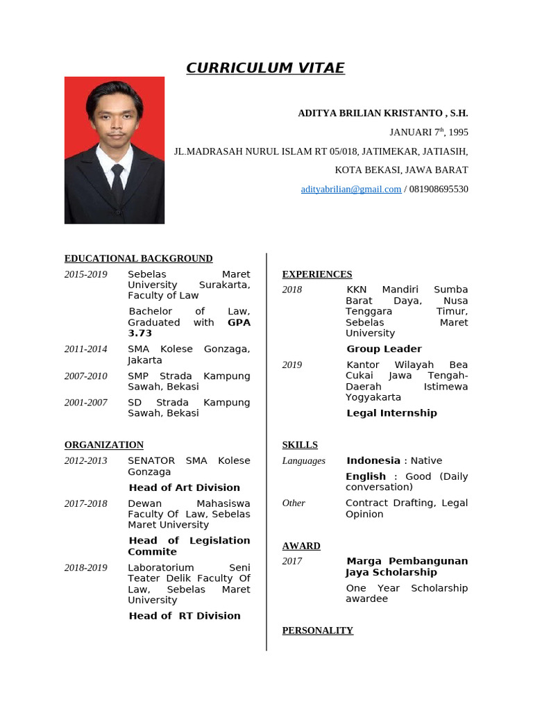 Curriculum Vitae: Aditya Brilian Kristanto, S.H | PDF
