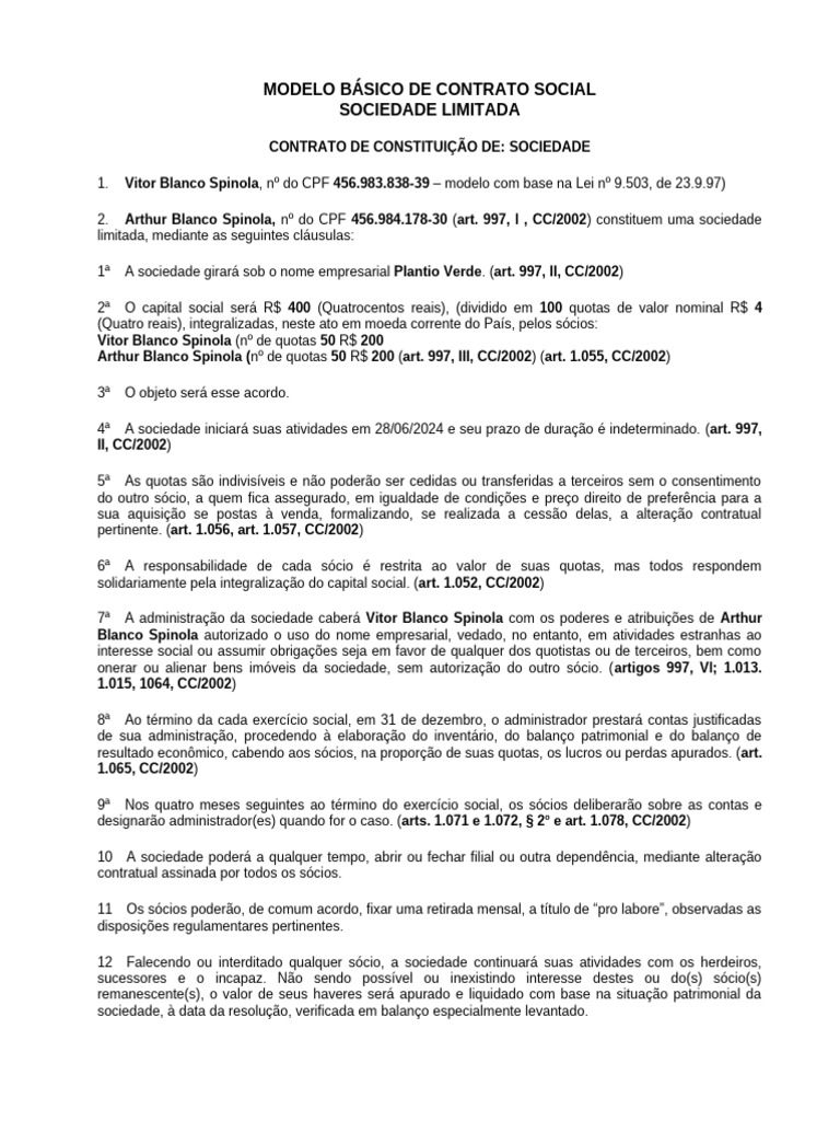 Modelo Basico Contrato 3 | PDF