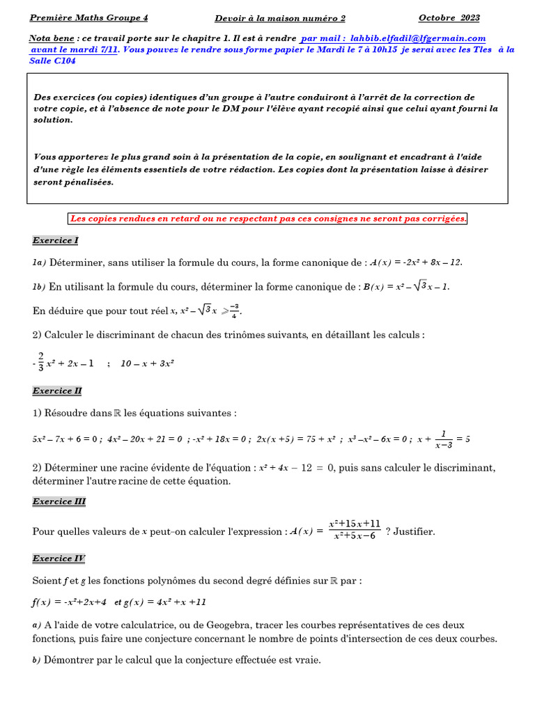 Devoir Maison 2 Première 2023 | PDF