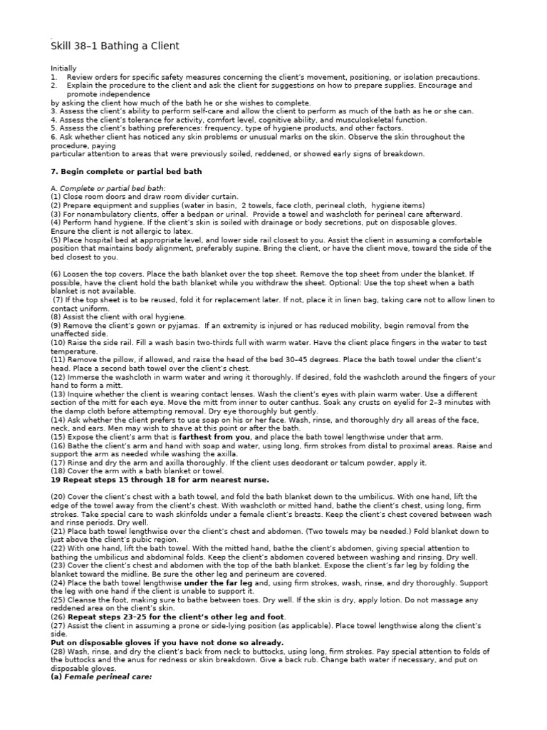 Client Bathing Procedure Guide | PDF | Labia | Wellness
