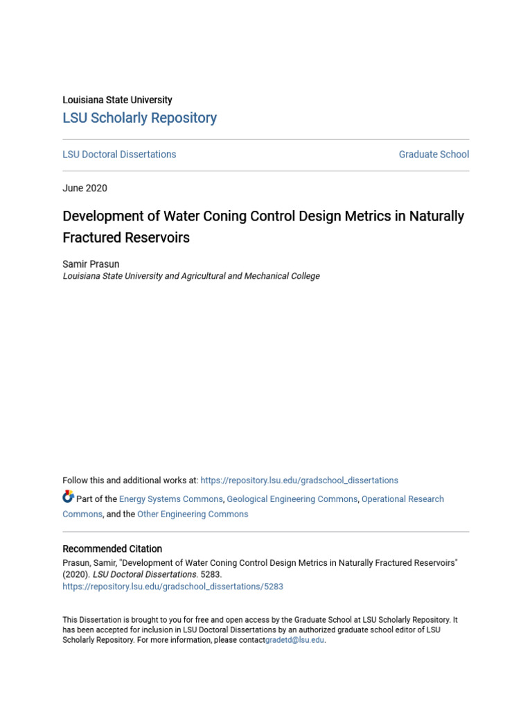 Development of Water Coning Control Design Metrics in Naturally F | PDF