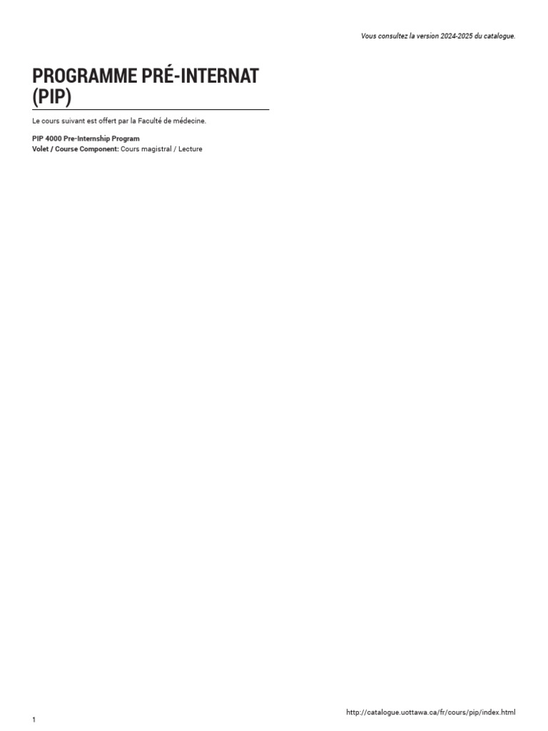Programme Pré-Internat (PIP) : Le Cours Suivant Est Offert Par La ...