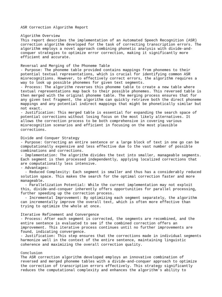 ASR Correction Algorithm Report | PDF
