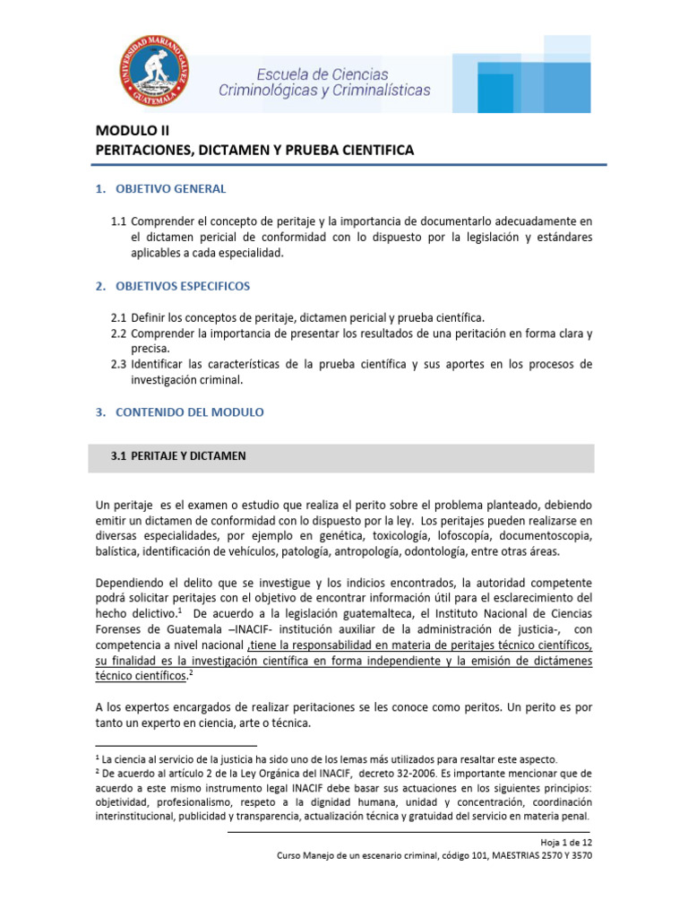OBJ Módulo 2 Peritaciones, Dictamen y Prueba Científica-1 | PDF