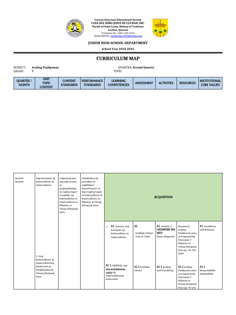 Quarter 2 Curriculum Map Matatag | PDF