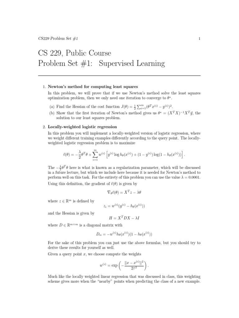 Ps and Solution CS229 | PDF