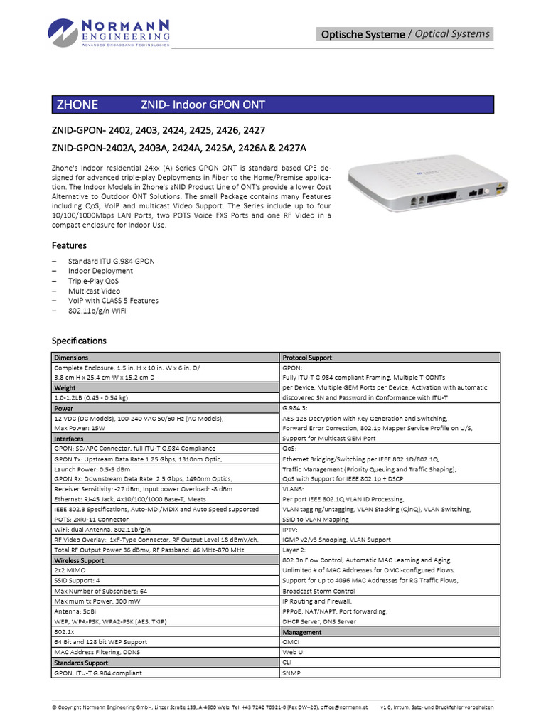ZNID - Indoor GPON ONT | PDF