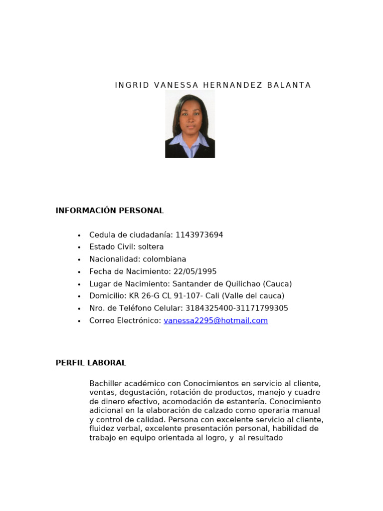 Hoja de Vida Ingrid HB | PDF