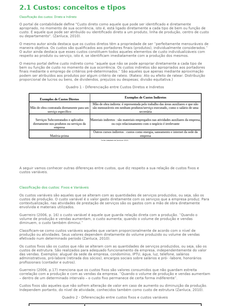 2.1 Custos - conceitos e tipos | PDF