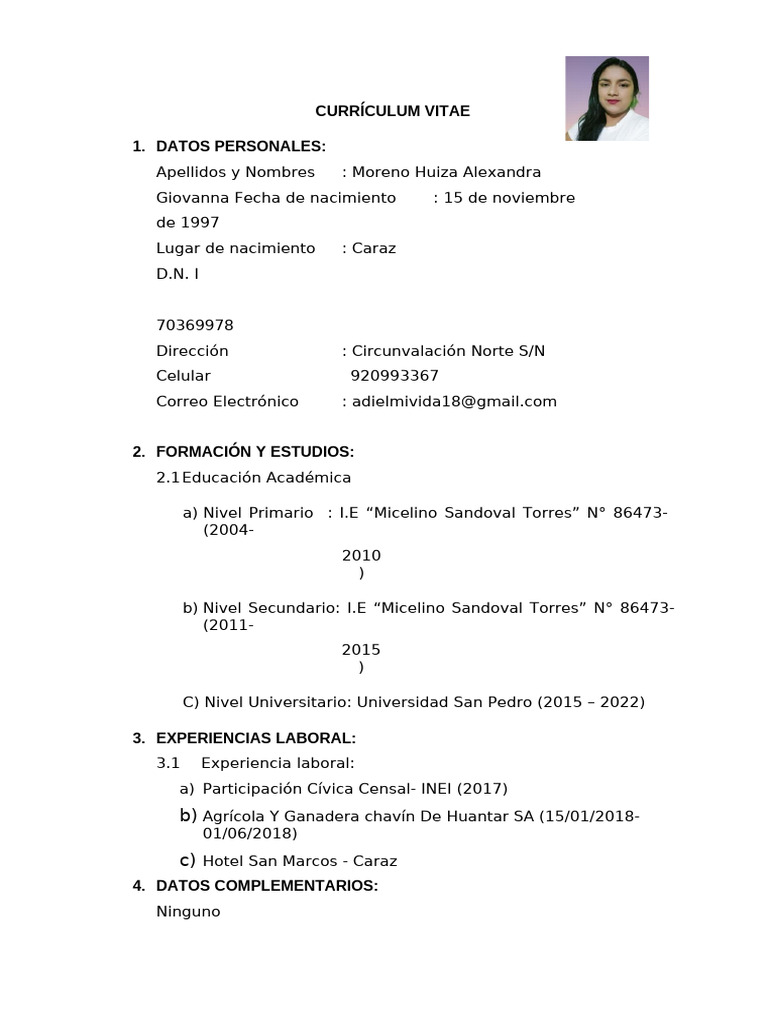 CV - Moreno Huiza Alexandra | PDF